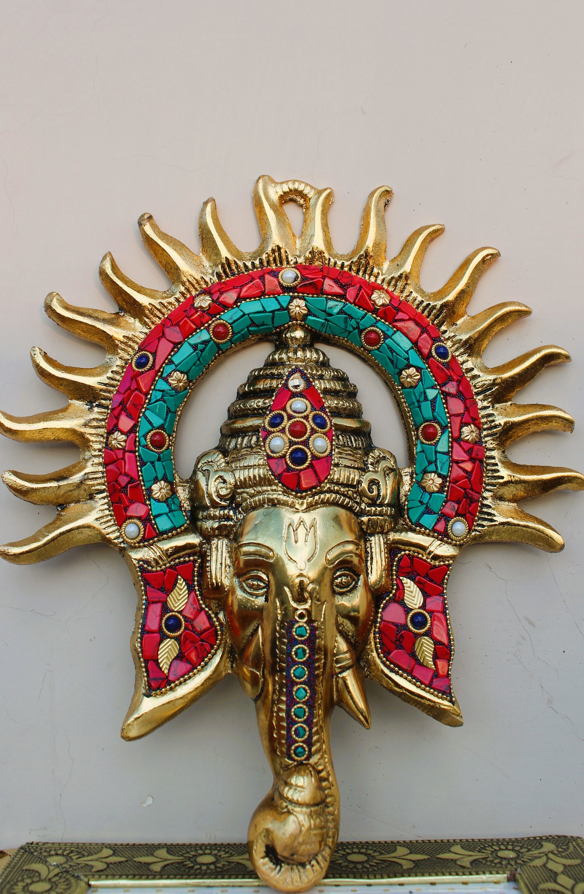 Lord Ganesh Inside Sun Face With Chip Stone Work Wall and Door Hanging ...
