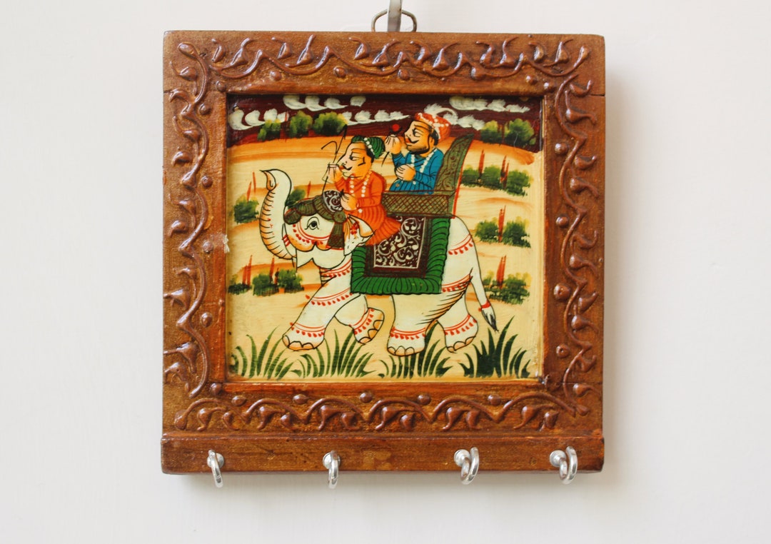 Handmade Rajasthani Wooden Key Holder/ Key Hanger- 4 Keys Holder/ Wall ...