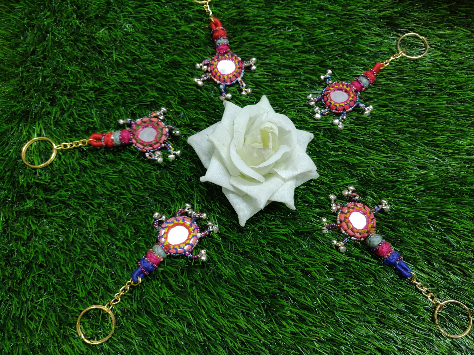 Indian Rajasthani Handmade Keyring, Key Rings With Mirror Tassels ...