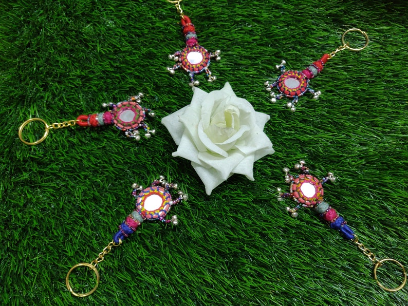 Indian Rajasthani Handmade Keyring, Key Rings With Mirror Tassels ...