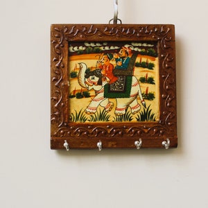 Handmade Rajasthani Wooden Key Holder/ Key Hanger- 4 Keys Holder/ Wall ...