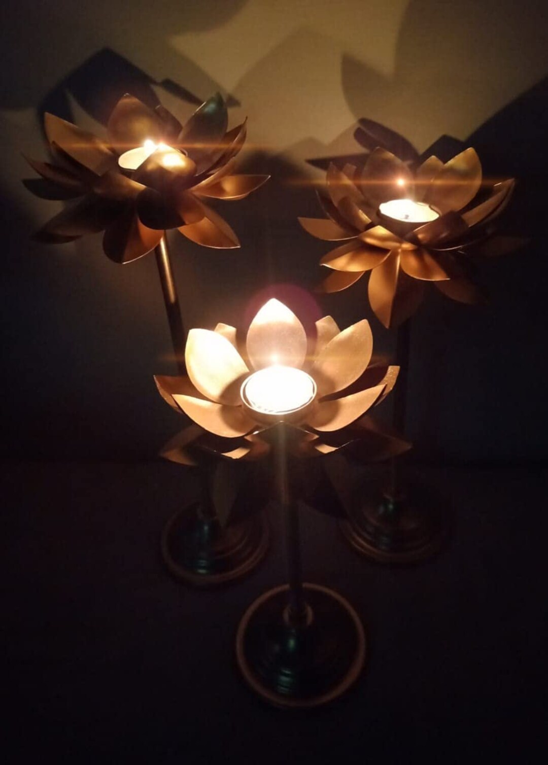 Lotus Stand Diya Set of 3 Metal Long Lotus Shape Tea Light - Etsy