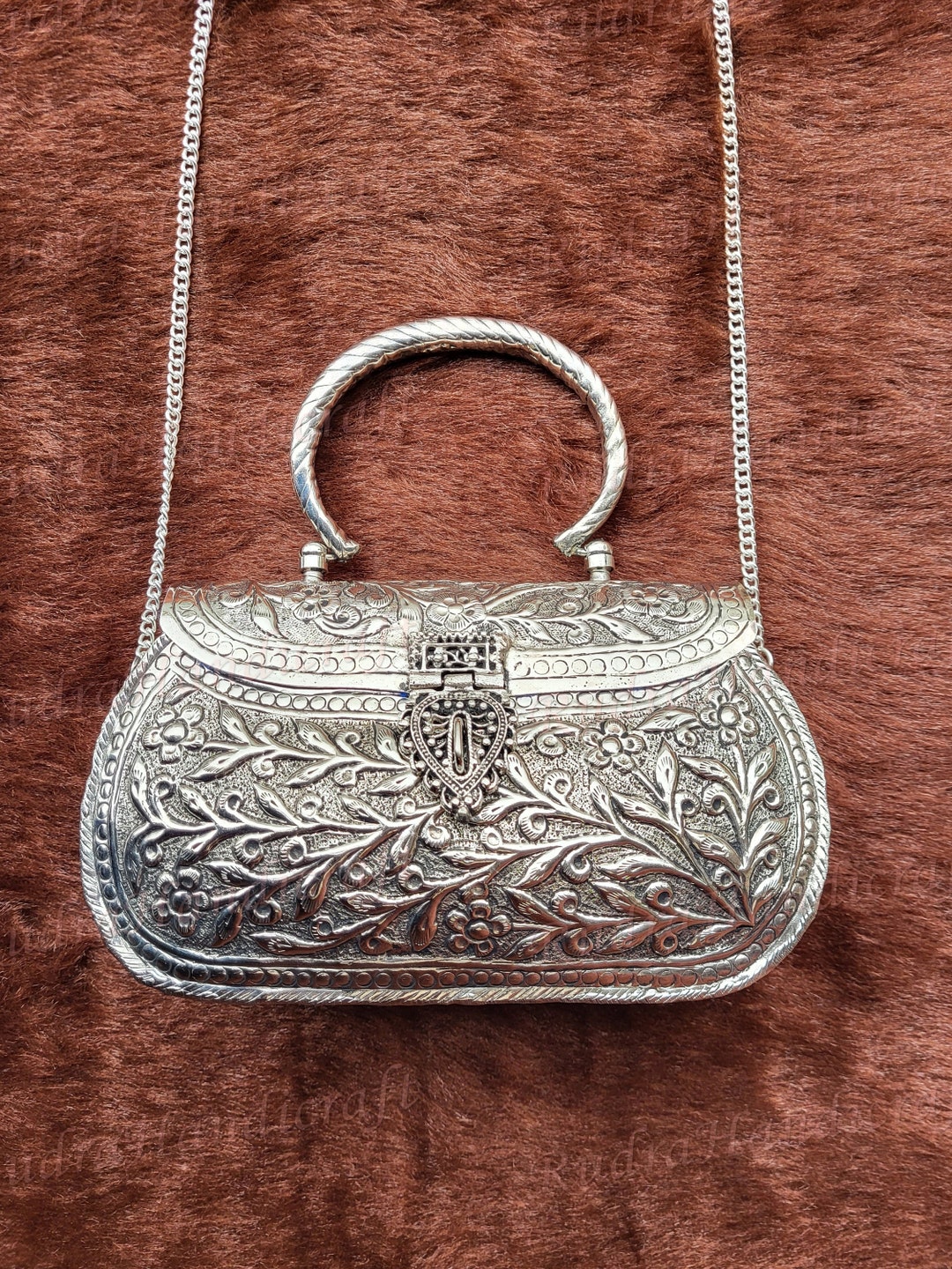 Antique Metal Clutch Indian Handmade Silver Metal Party Sling Bag ...