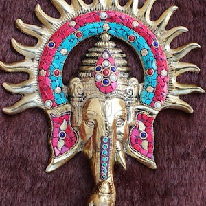 Lord Ganesh Inside Sun Face With Chip Stone Work Wall and Door Hanging ...