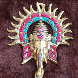 Lord Ganesh Inside Sun Face With Chip Stone Work Wall and Door Hanging ...