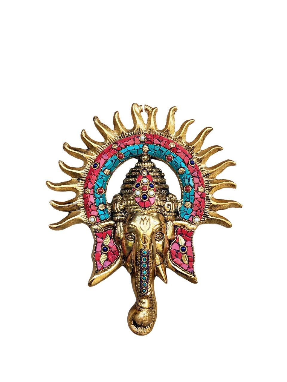 Lord Ganesh Inside Sun Face With Chip Stone Work Wall and Door Hanging ...