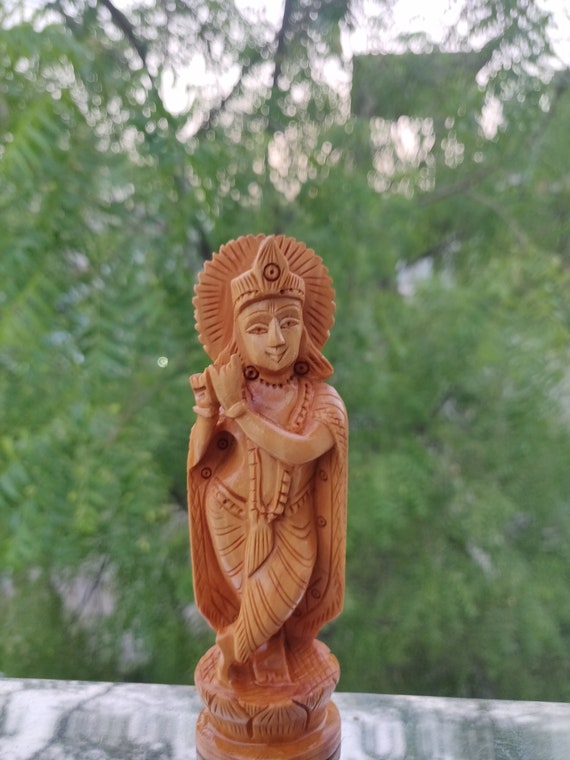 Lord Krishna Wooden Statue Handmade Krishna Figurine | Etsy