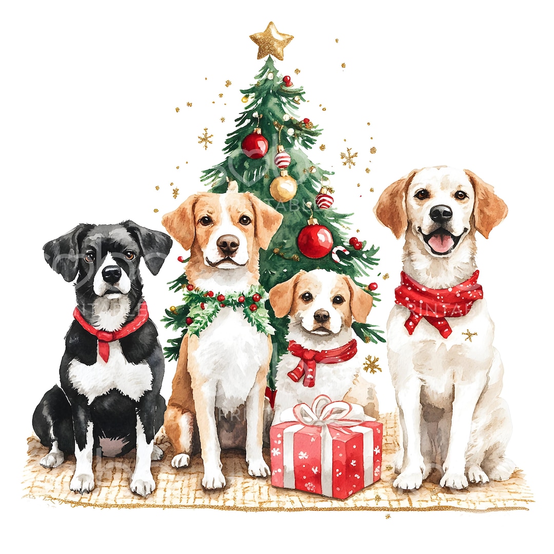 18 Christmas Tree Dogs Clipart, Festive Dogs, Watercolour Christmas ...