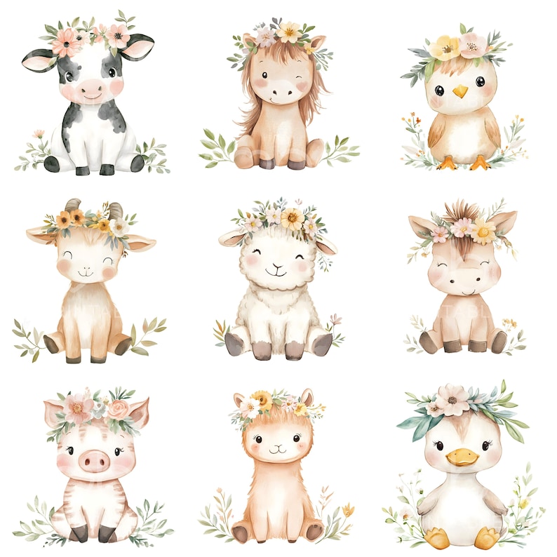 10 Boho Farm Animals Clipart, Nursery Art, Watercolor Farm Life ...