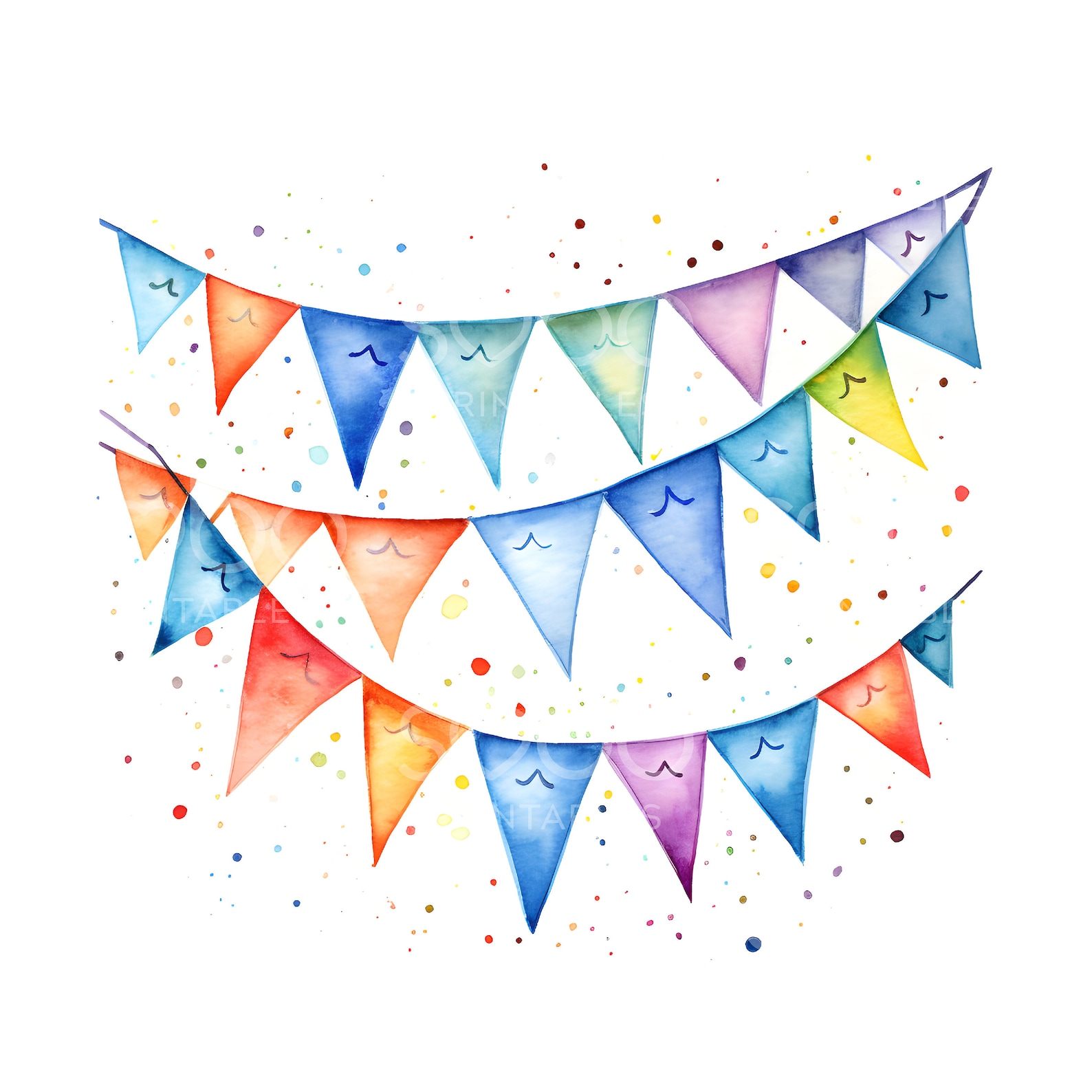 15 Birthday Bunting Clipart, Party Celebration, Watercolor Clipart ...