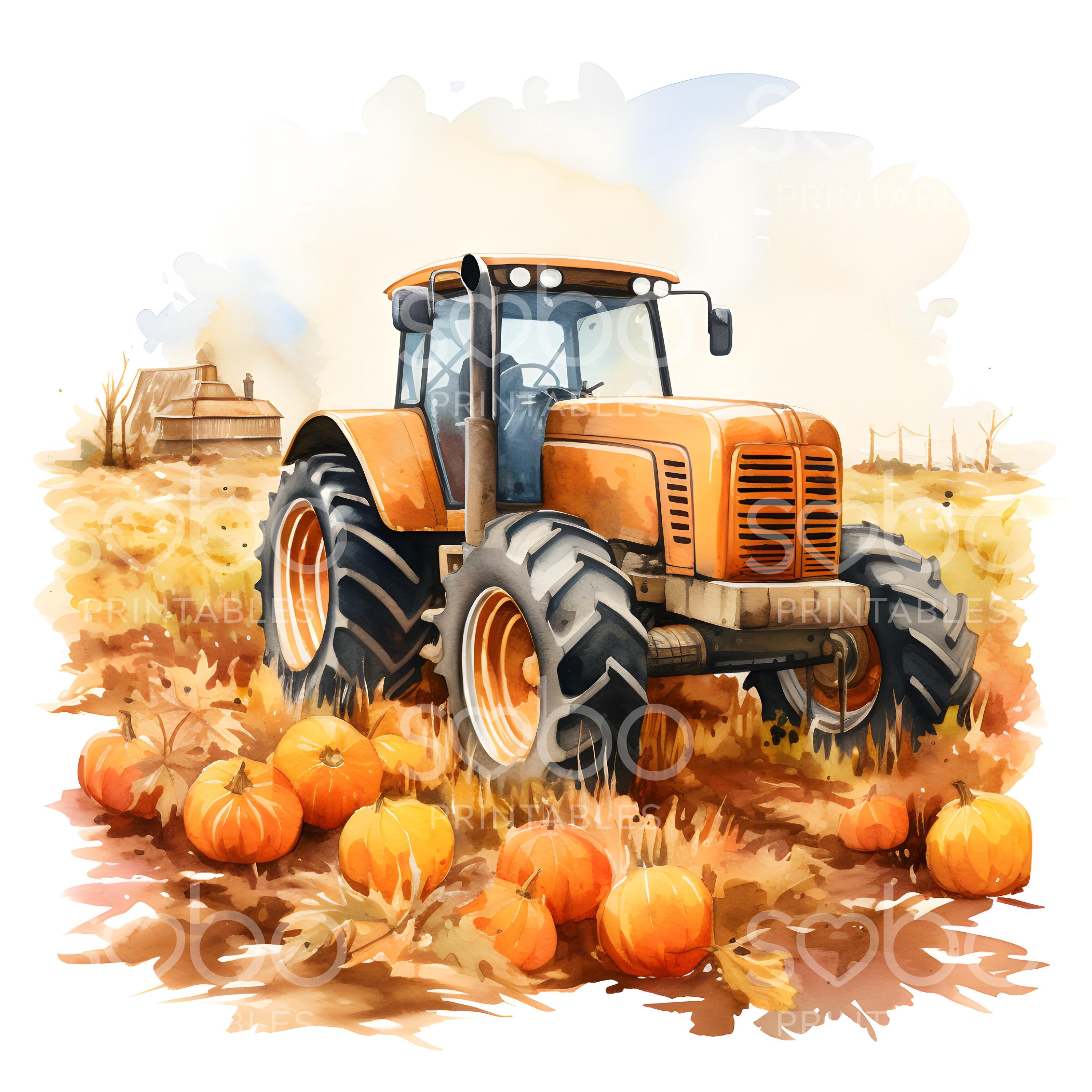 16 Autumn Pumpkin Farm Tractor Clipart, Autumn Clipart, Printable ...