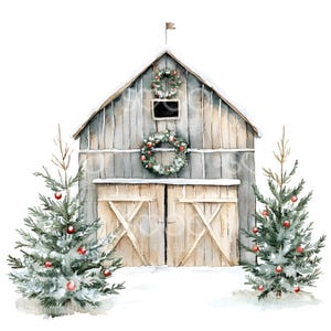 23 Christmas Barn Clipart, Farmyard Barn Clipart, Christmas Card, High ...