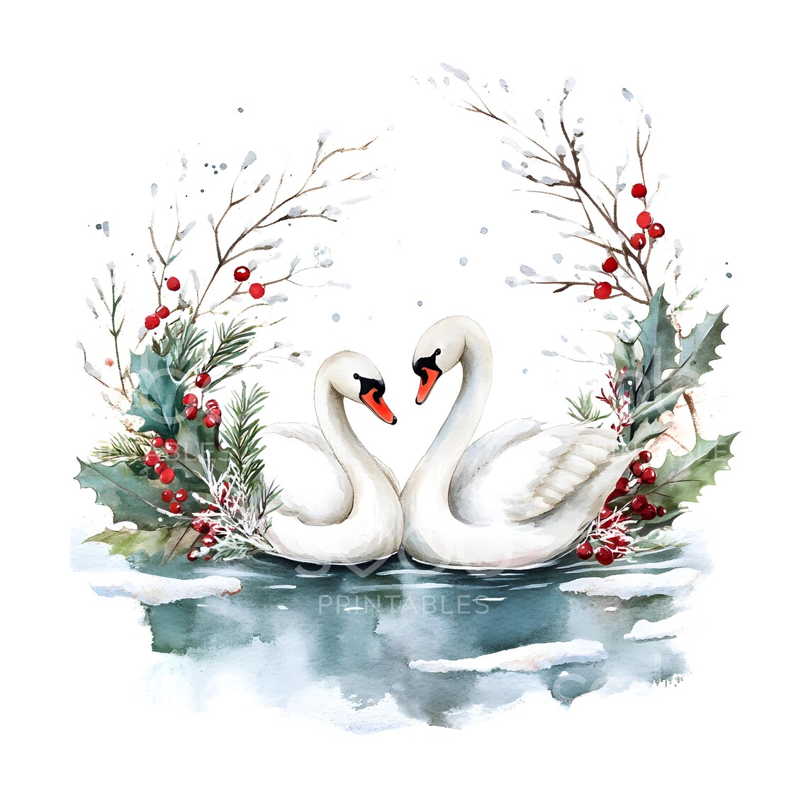 24 Xmas Lake Swans Clipart, Christmas Lake Swans, Christmas Swans ...