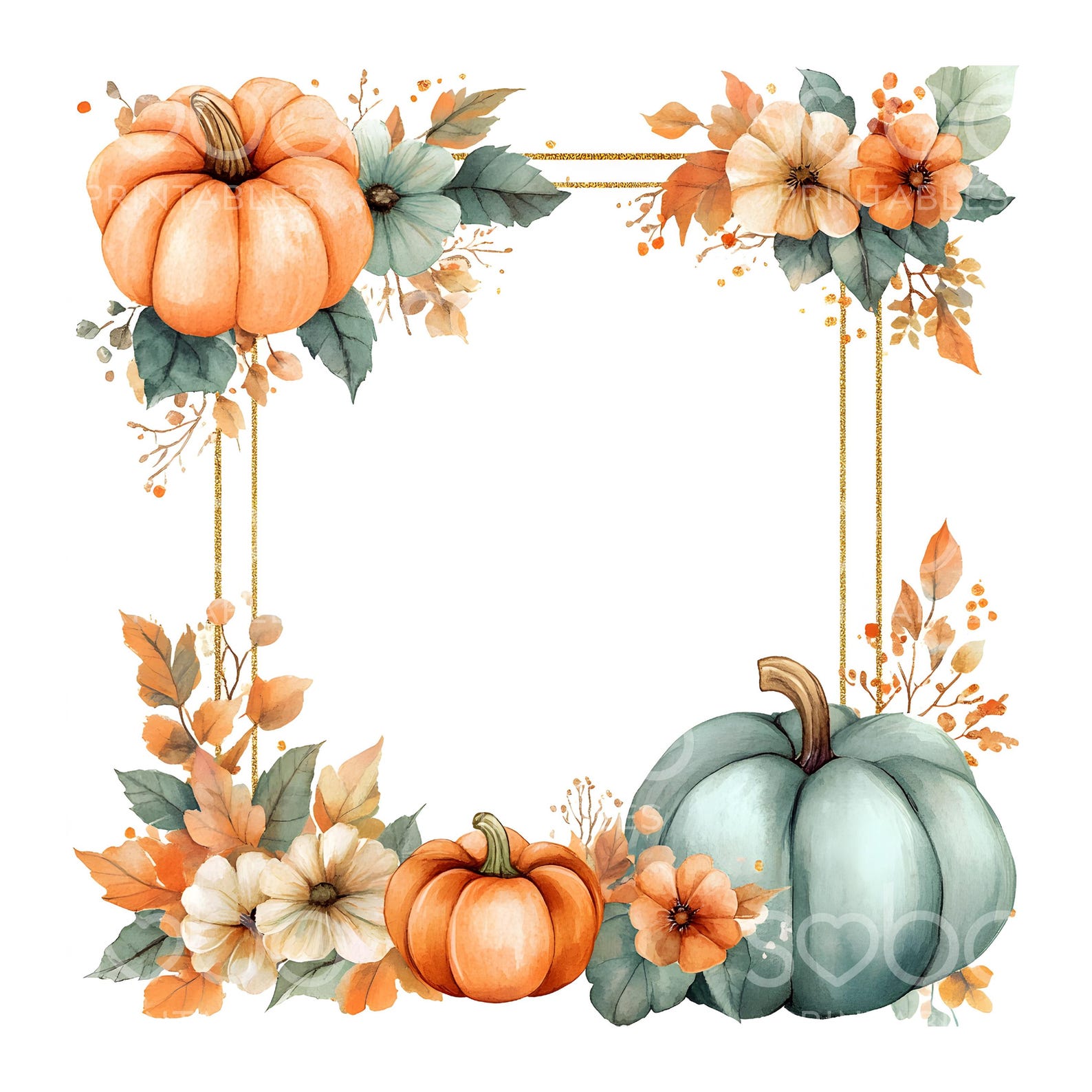 22 Gold Pumpkin Frame Clipart, Cute Fall Frame Border, High Quality ...