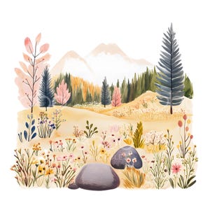 17 Cute Autumn Nature Clipart, Fall Autumn Forest Landscape, Watercolor ...