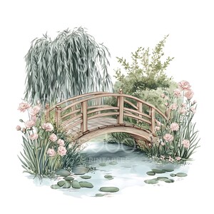 25 Floral Wood Bridge Clipart, Spring Bridge, Printable Watercolor Art ...