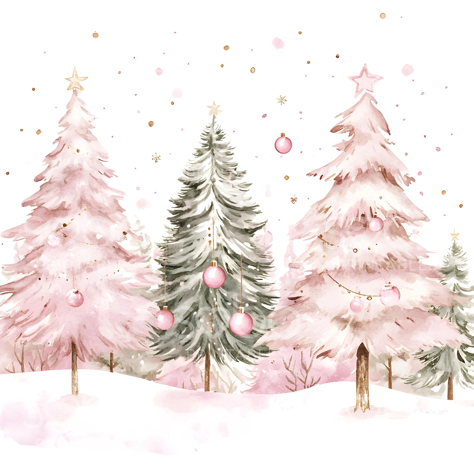 24 Pink Christmas Trees Clipart, Winter Festive Clipart, Printable ...