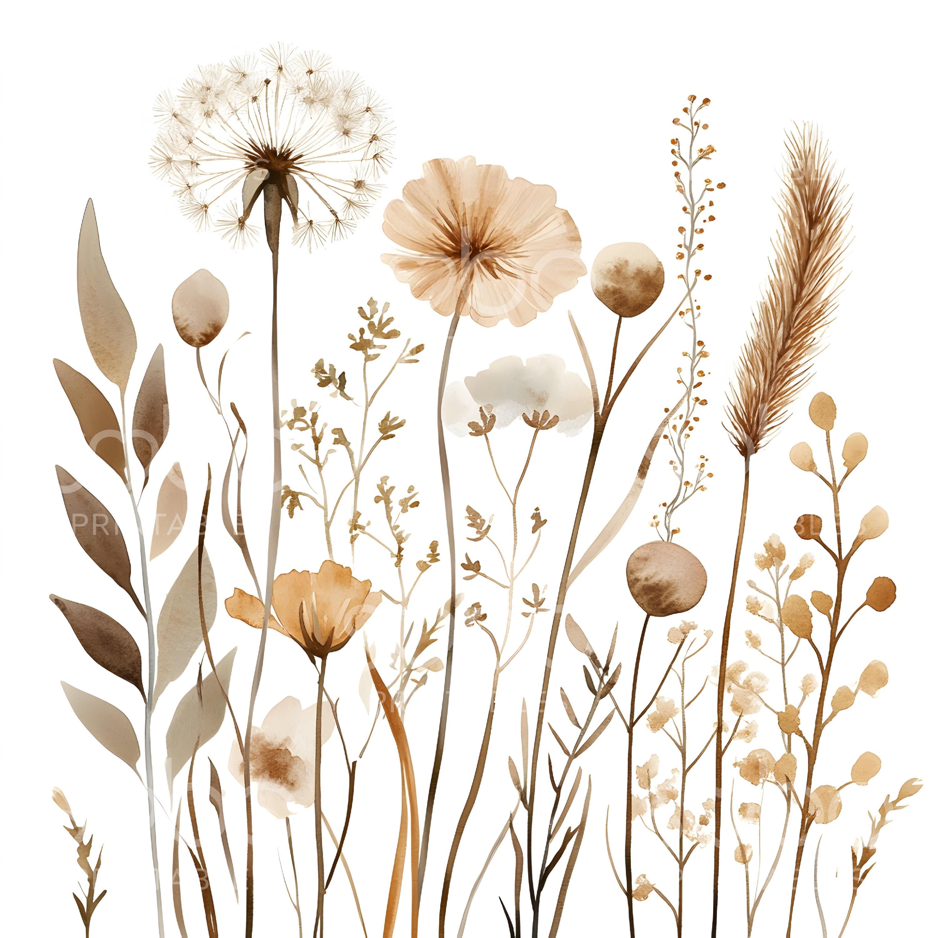 18 Boho Flowers Bouquet Clipart, Pampas, Dried Flowers Wall Art ...