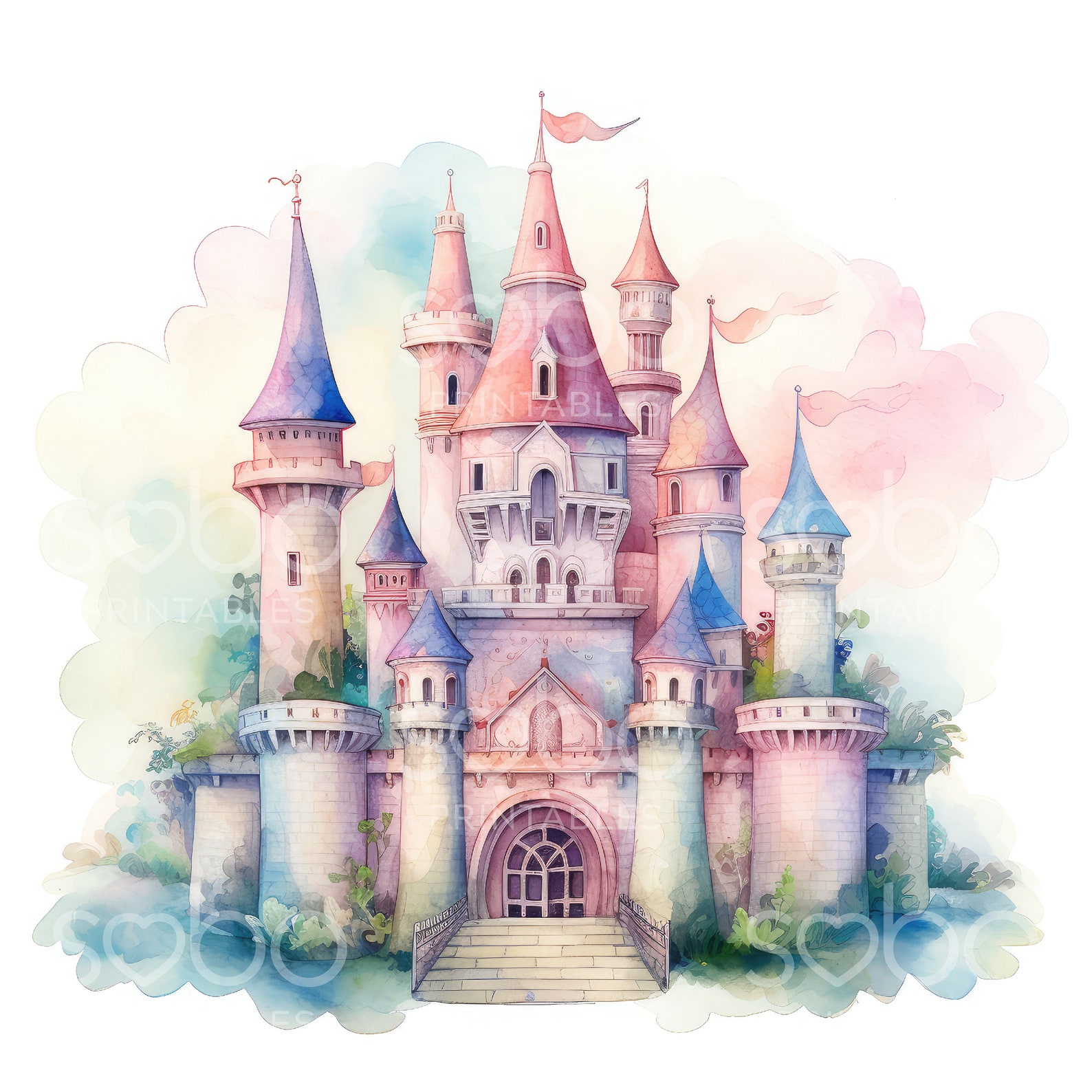 12 Whimsical Kingdom Clipart, Watercolor Kingdom, Watercolor Clipart, High Quality Jpgs, Digital ...