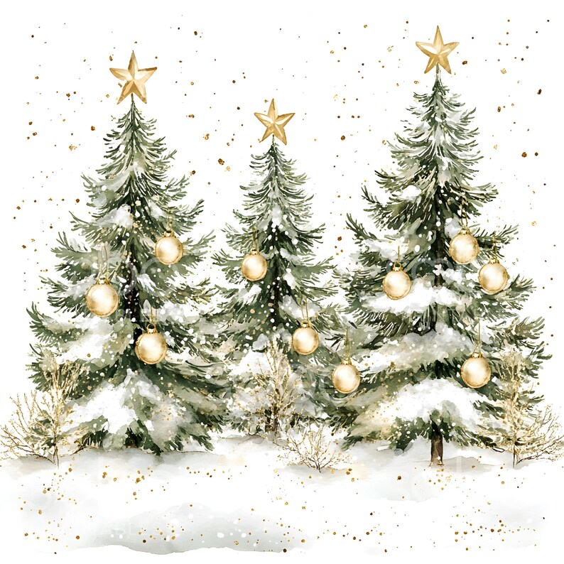 26 Christmas Trees Clipart, Winter Festive Clipart, Printable ...