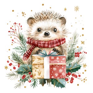 22 Christmas Hedgehog Clipart, Cute Hedgehog, Watercolour Christmas ...