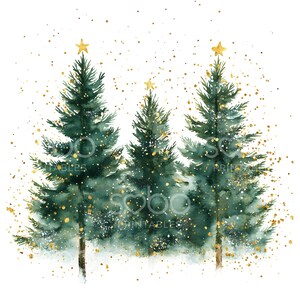 20 Christmas Pine Trees Clipart, Gold Winter Festive Clipart, Printable ...