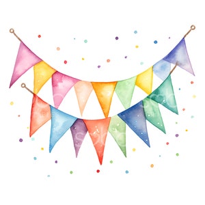 15 Birthday Bunting Clipart, Party Celebration, Watercolor Clipart ...