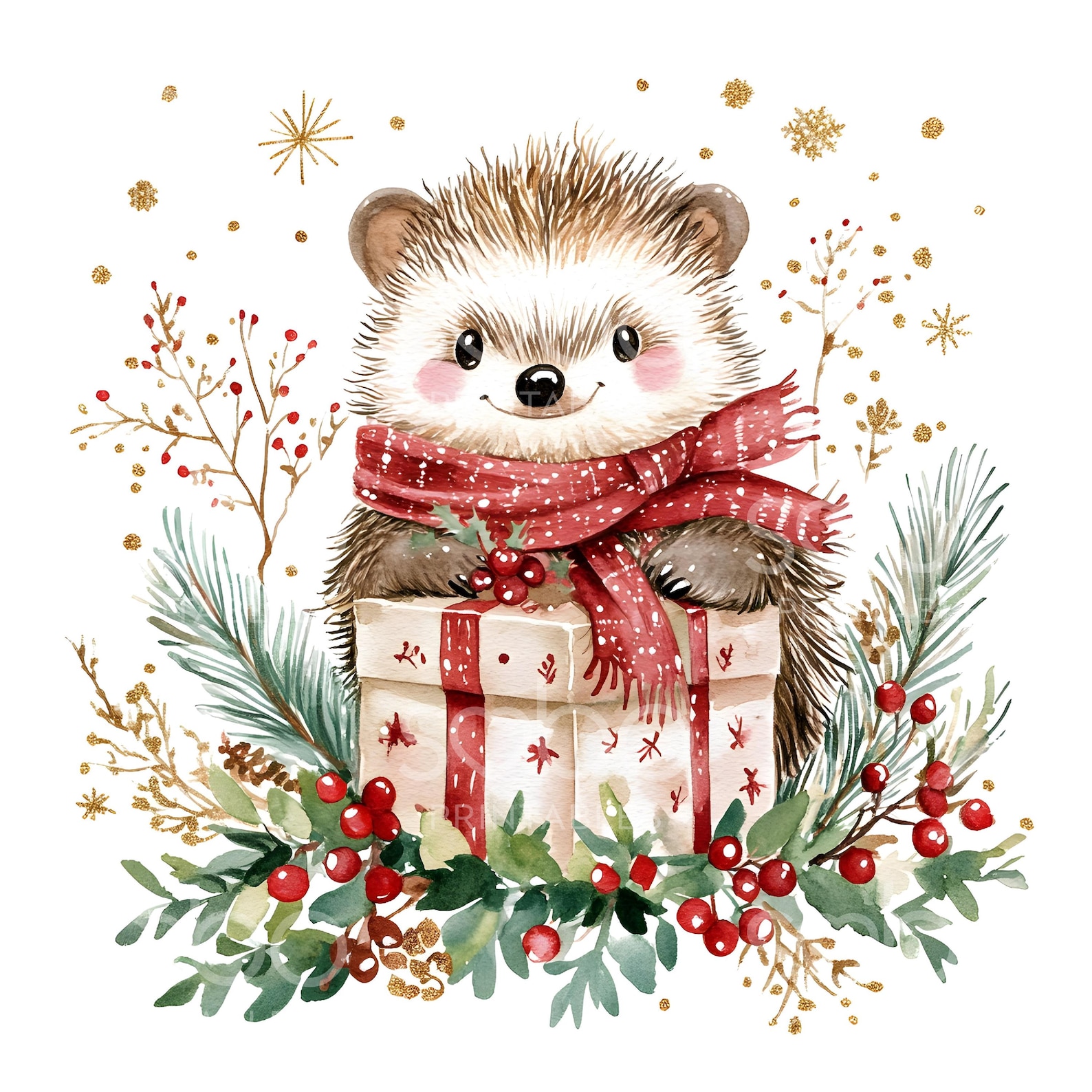 22 Christmas Hedgehog Clipart, Cute Hedgehog, Watercolour Christmas ...