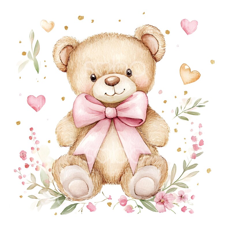 25 Valentine Teddy Bear Bows Clipart, Coquette Teddy Bear, Printable ...