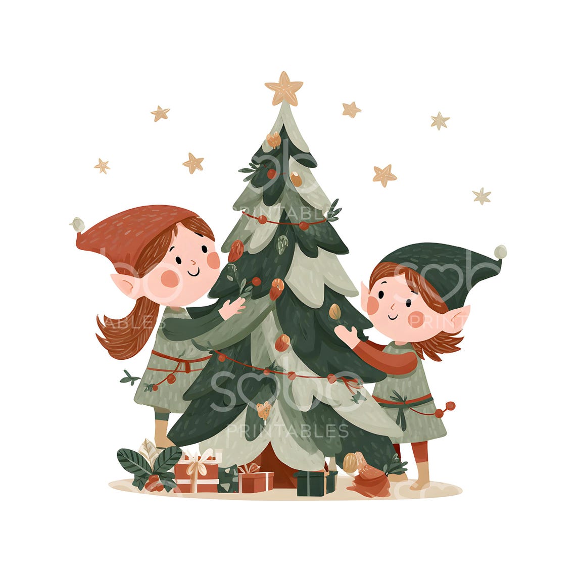 22 Xmas Tree Elves Clipart, Cute Christmas Elves, Christmas Clipart ...