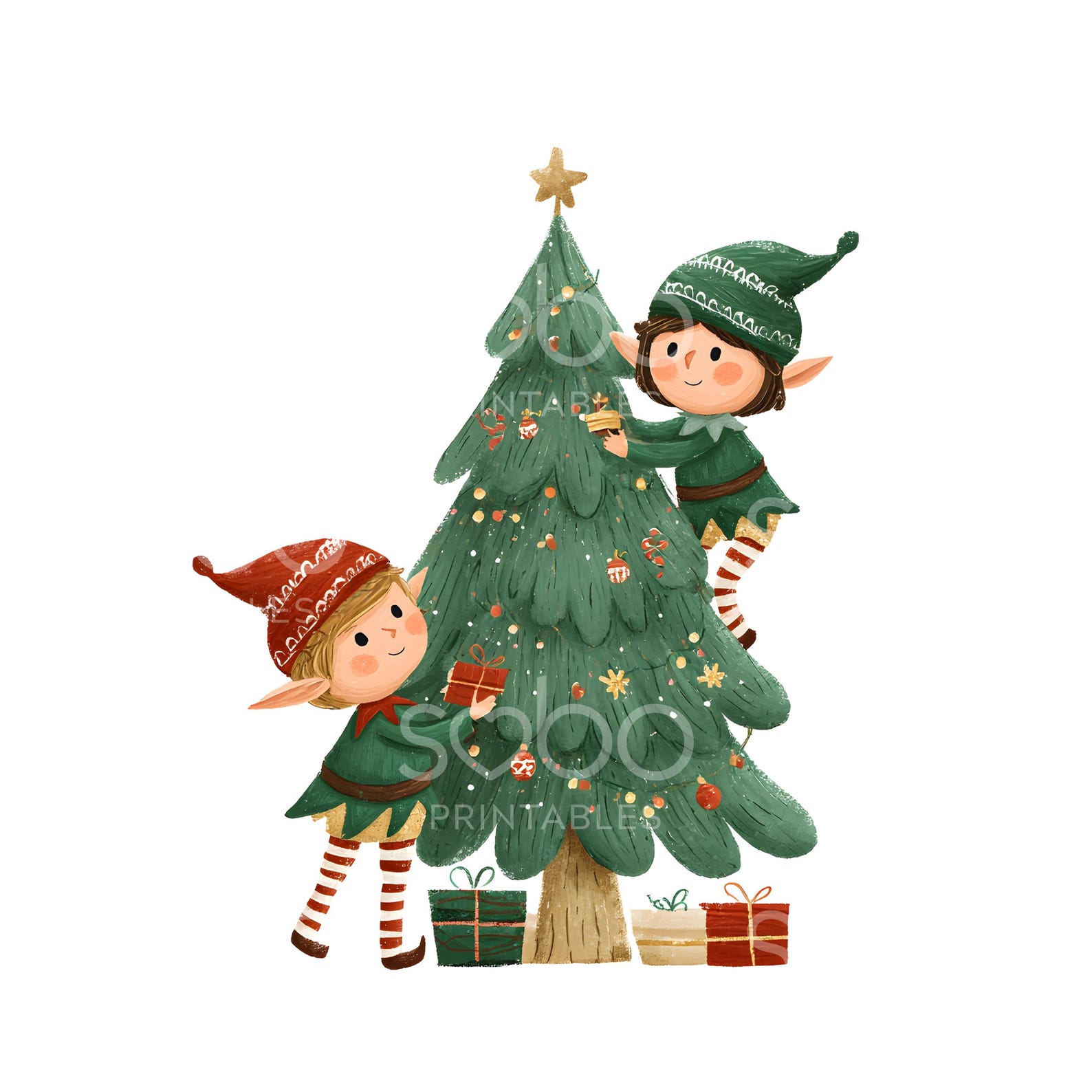 22 Xmas Tree Elves Clipart, Cute Christmas Elves, Christmas Clipart ...