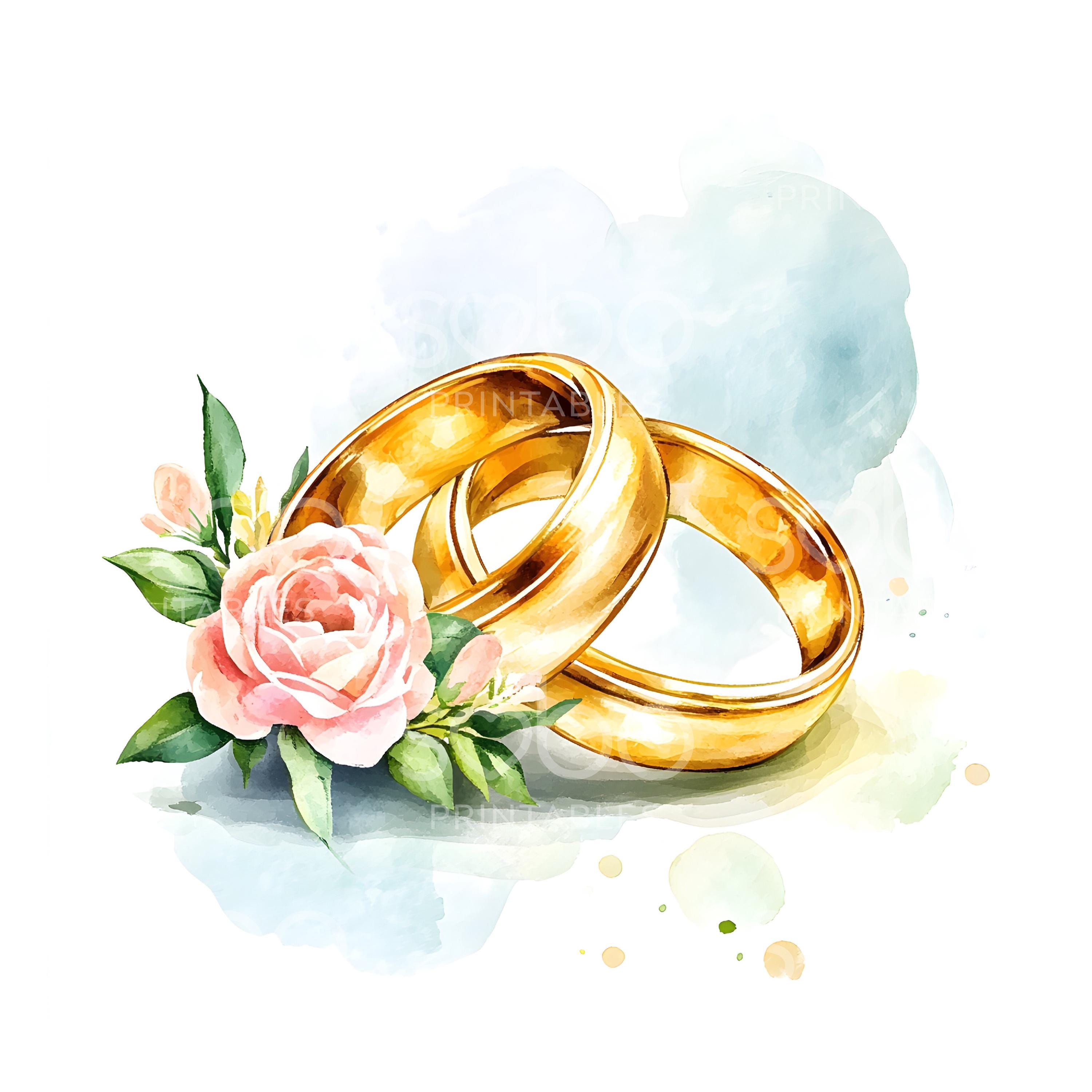 21 Floral Wedding Gold Rings Clipart, Wedding Bands, Printable ...