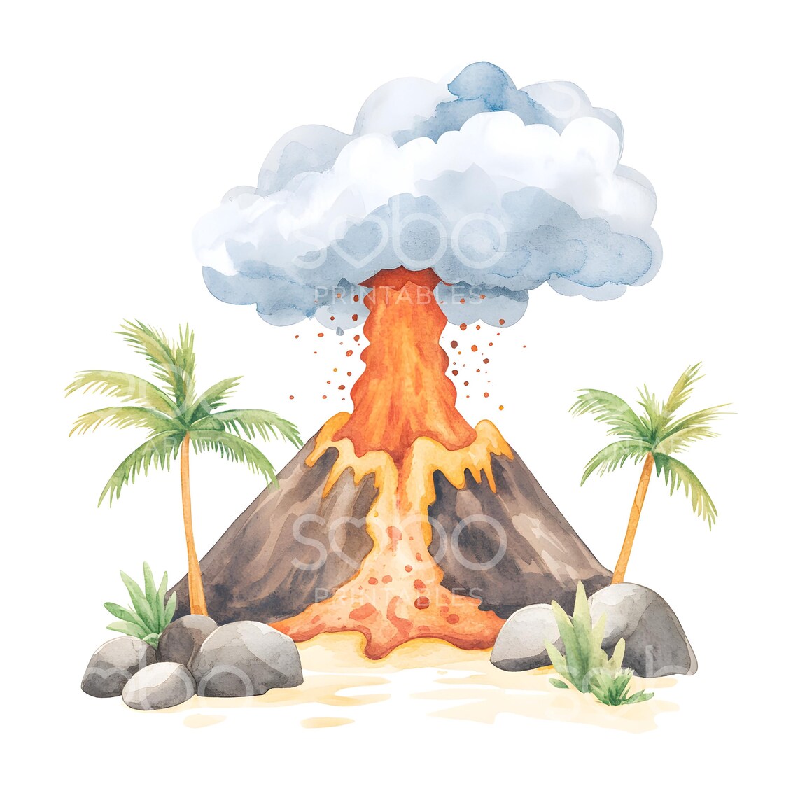 22 Cartoon Volcano Clipart, Erupting Volcano Mountain Landscape ...