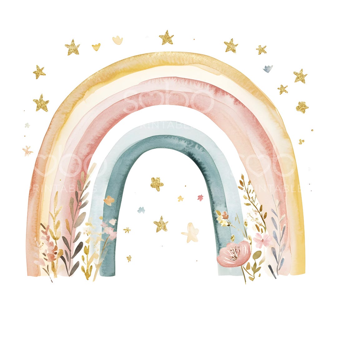 14 Boho Pastel Rainbow Clipart, Kids Nursery Rainbow Clipart, Gold Foil ...
