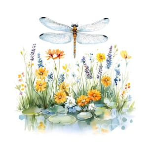 22 Dragonfly Pond Clipart, Floral Dragonfly, Printable Watercolor Art ...