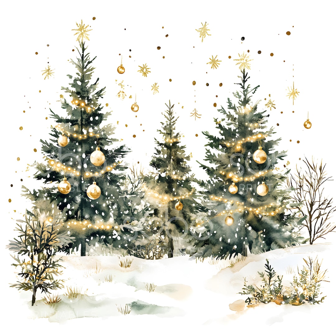 26 Christmas Trees Clipart, Winter Festive Clipart, Printable ...