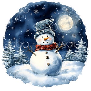 21 Snowman at Night Clipart, Cute Christmas Clipart, Christmas Card ...