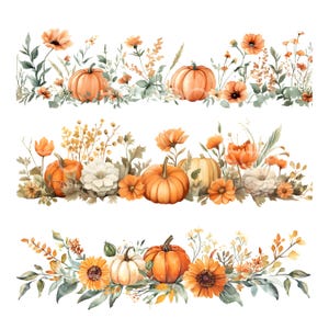 20 Watercolour Halloween Pumpkin Borders Clipart, Fall Autumn Borders ...