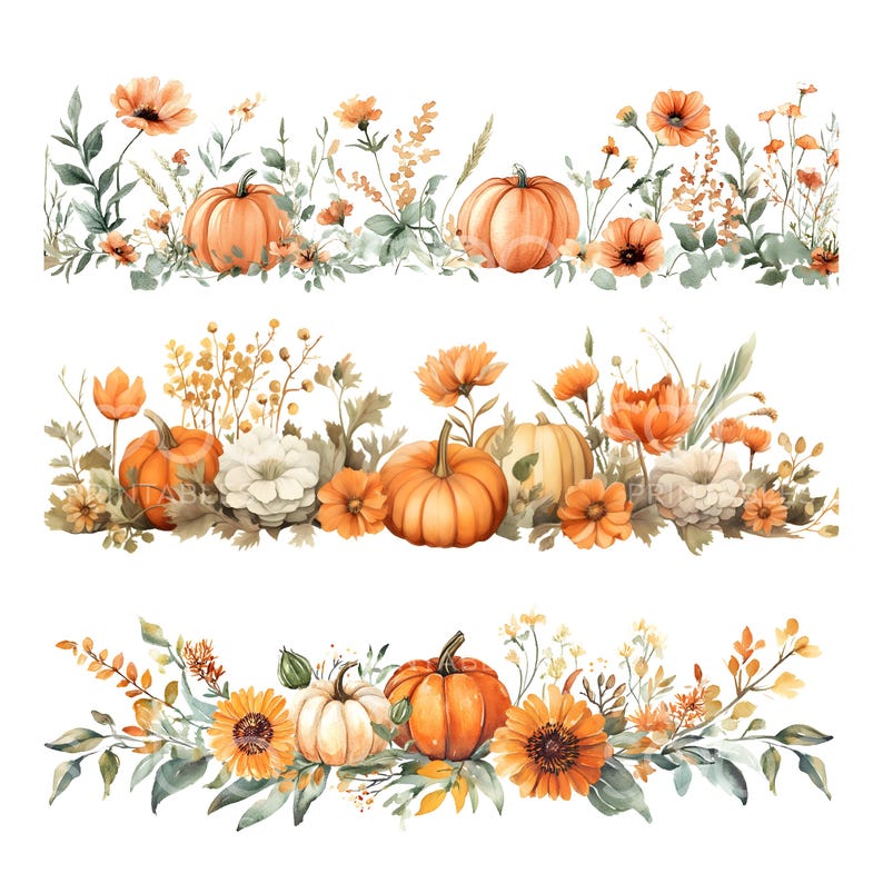 20 Watercolour Halloween Pumpkin Borders Clipart, Fall Autumn Borders ...