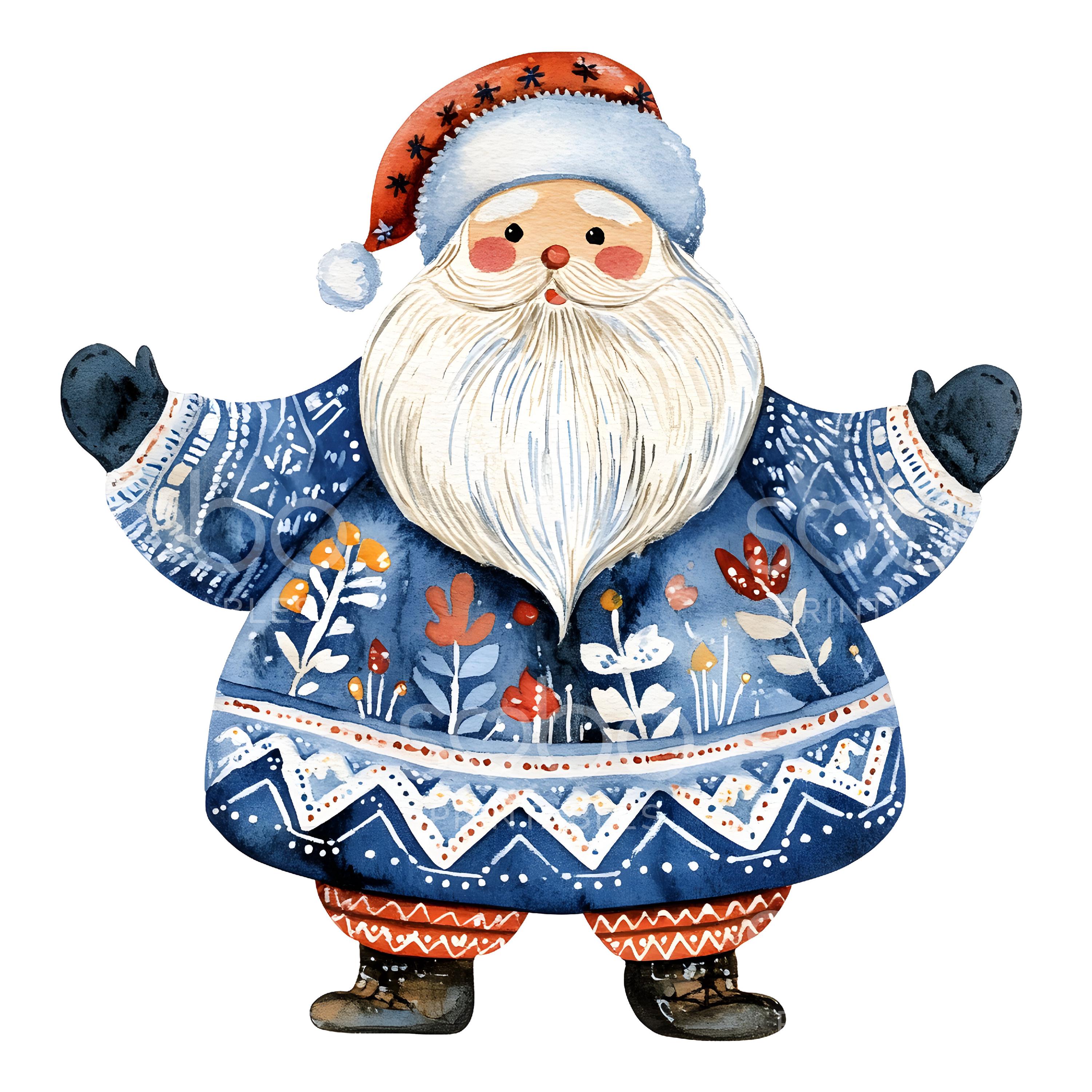 24 Scandinavian Folk Art Santa Clipart, Scandinavian Santa Claus ...