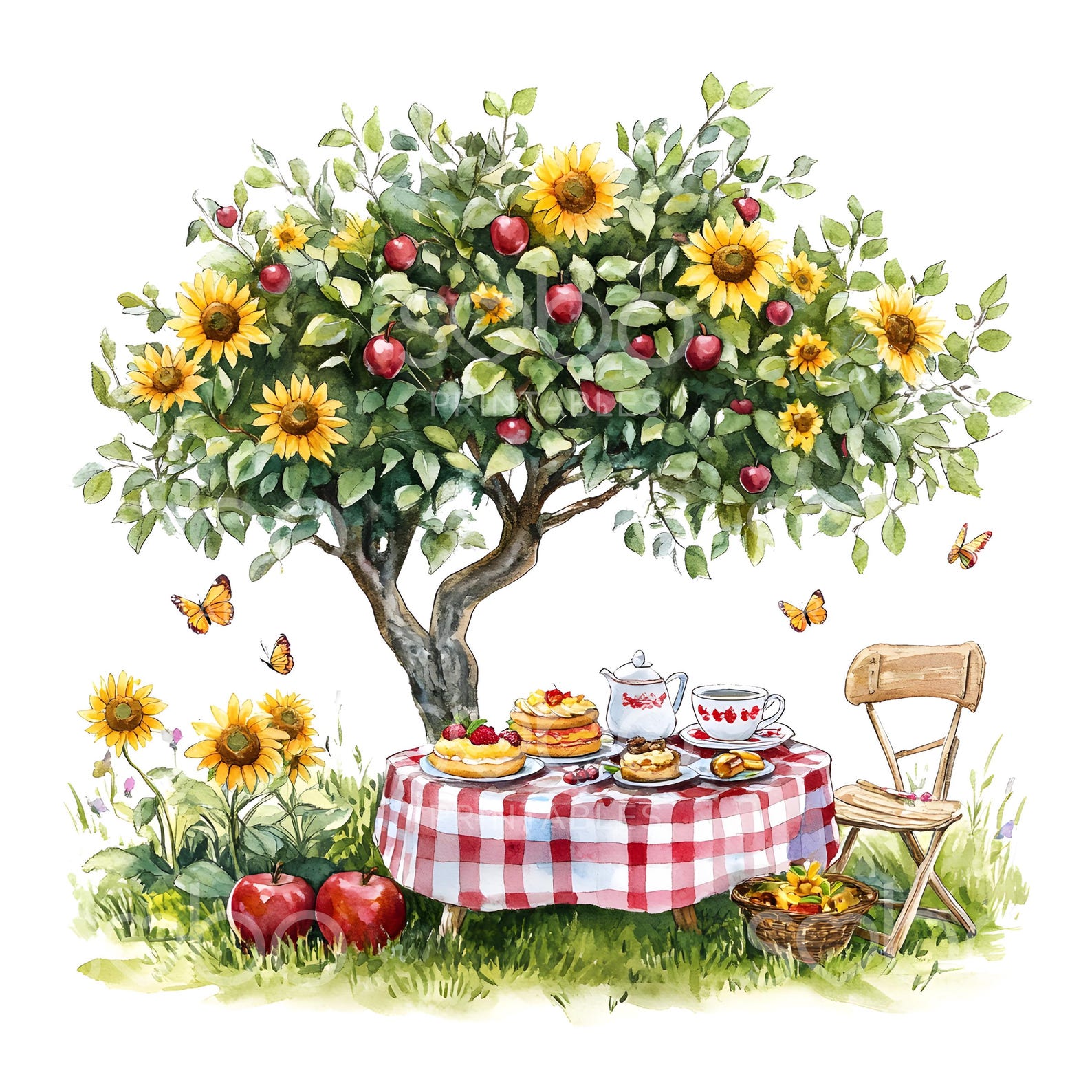 19 Summer Tea Party Clipart, Picnic Clipart, Watercolor Clipart, High ...