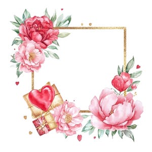 24 Gold Foil Valentine's Day Frames Clipart, Hearts Gifts Border ...