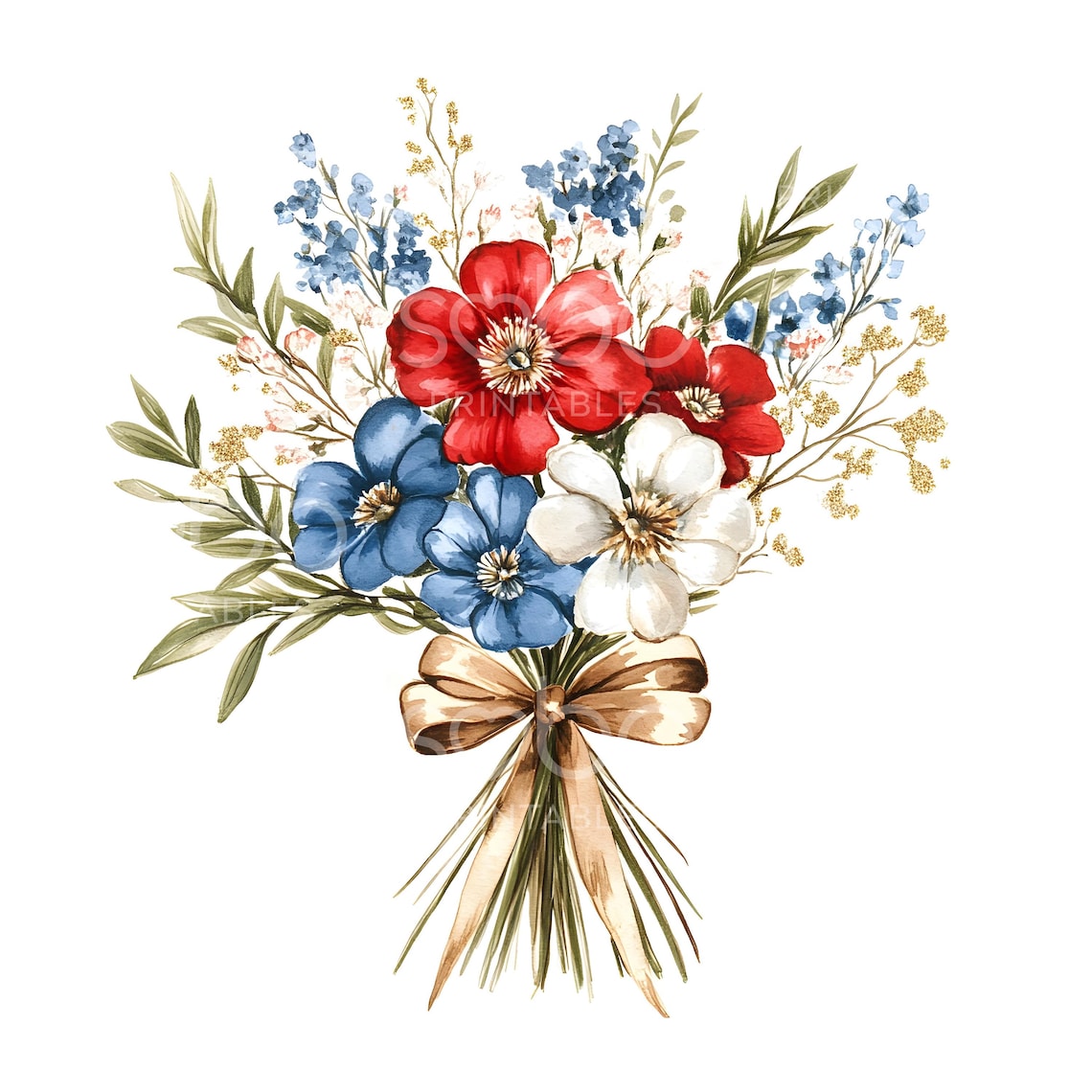 22 Patriotic Bouquet Clipart, 4th of July, American Art, Printable ...