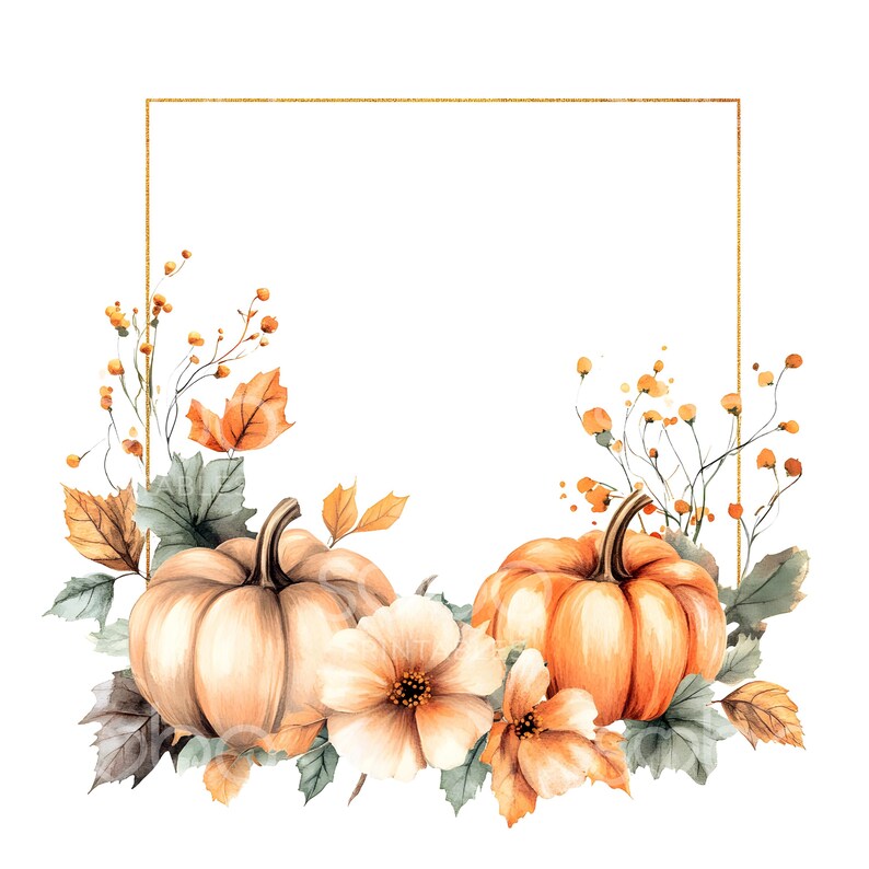 22 Gold Pumpkin Frame Clipart, Cute Fall Frame Border, High Quality ...