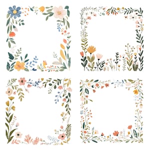24 Cute Floral Frames Clipart, Spring Florals Frame Borders, Wildflower ...
