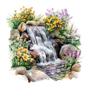 24 Floral Garden Waterfall Clipart, Spring Garden, Printable Watercolor ...