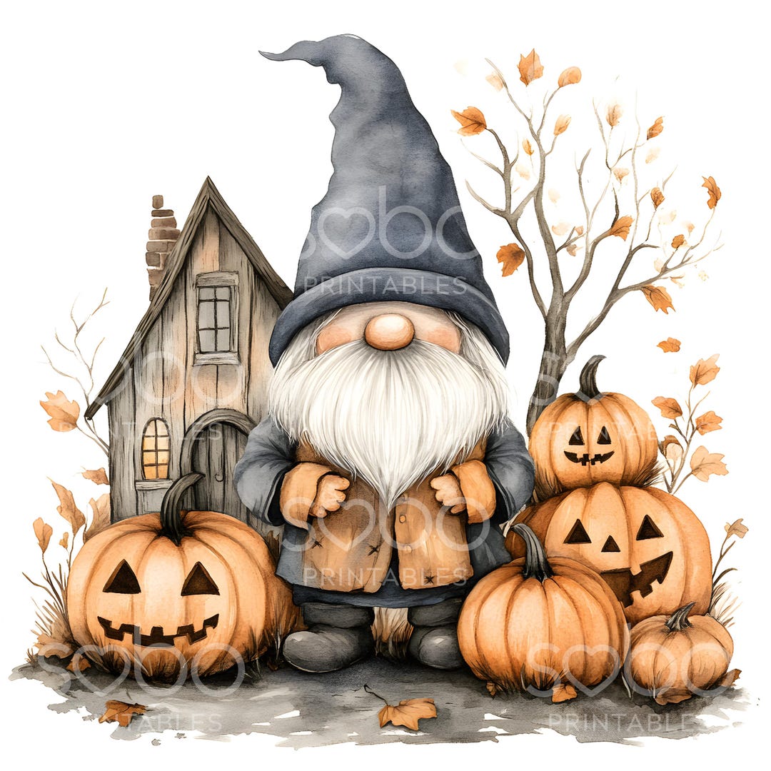 18 Pumpkin Fall Gnome Clipart, Halloween Fall Autumn Clipart, Printable ...