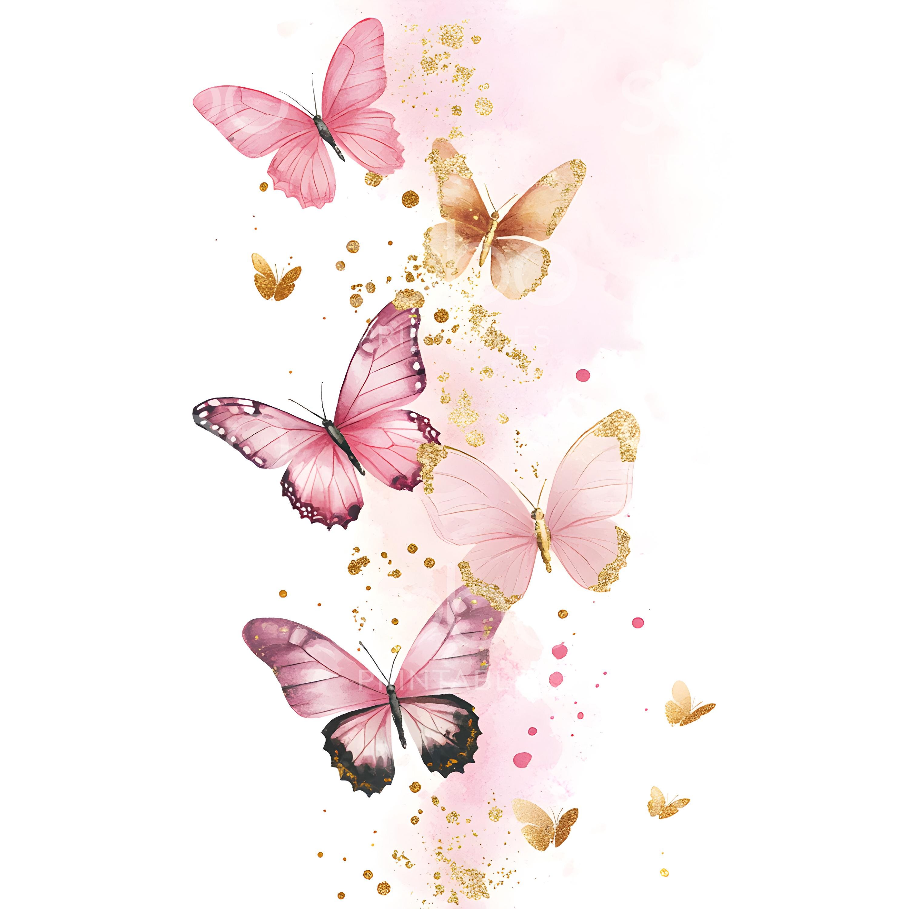 14 Pink Butterflies Clipart, Gold Butterfly, Wall Art, Watercolor ...