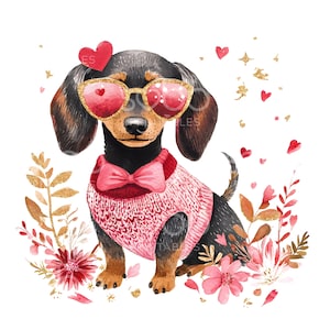 16 Valentine's Day Dachshund Clipart, Dog Owner Gift, Watercolor Card ...