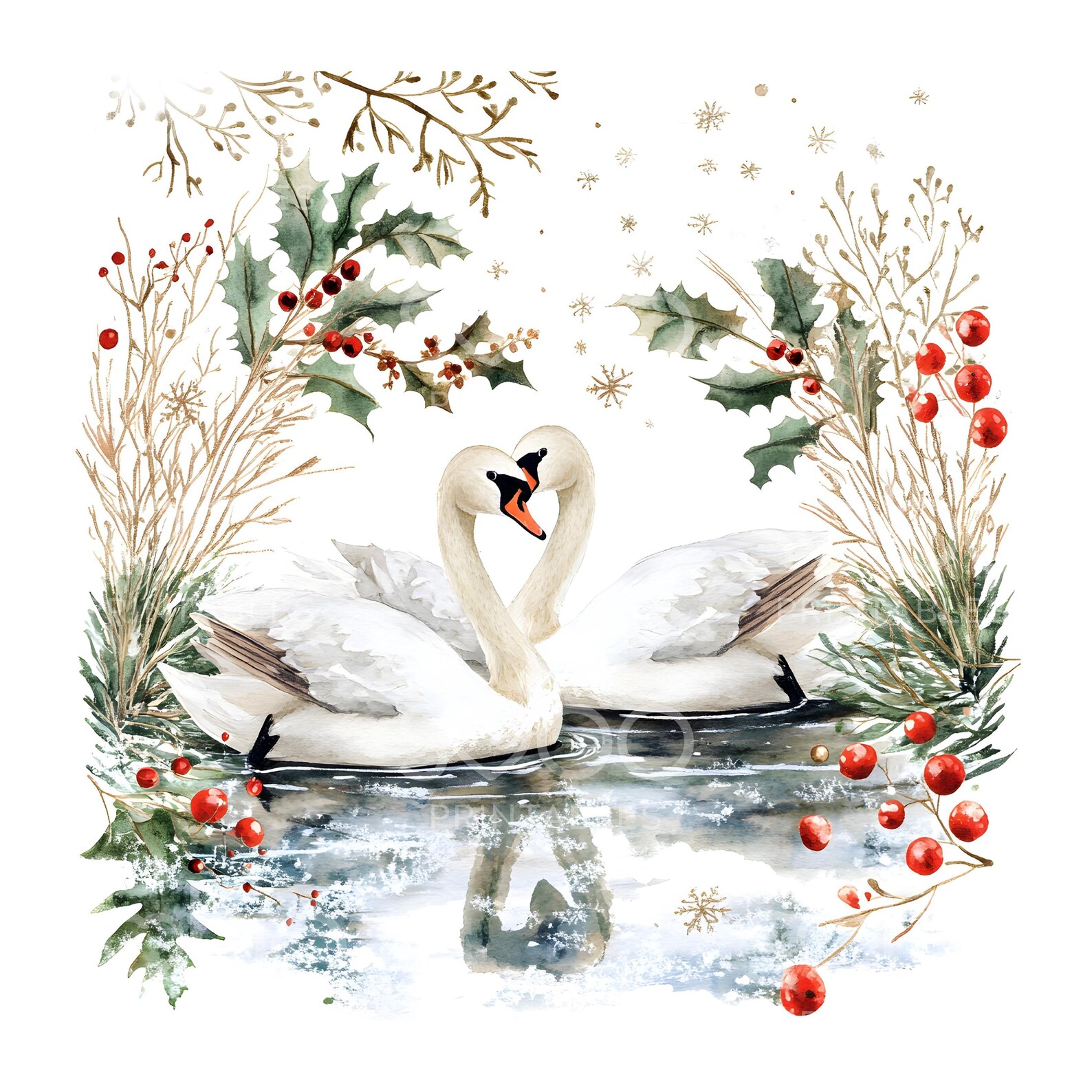24 Xmas Lake Swans Clipart, Christmas Lake Swans, Christmas Swans ...